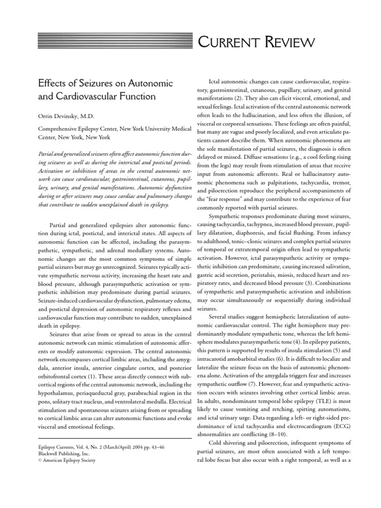 Effects of Seizures On Autonomic and Cardiovascular Function | PDF ...
