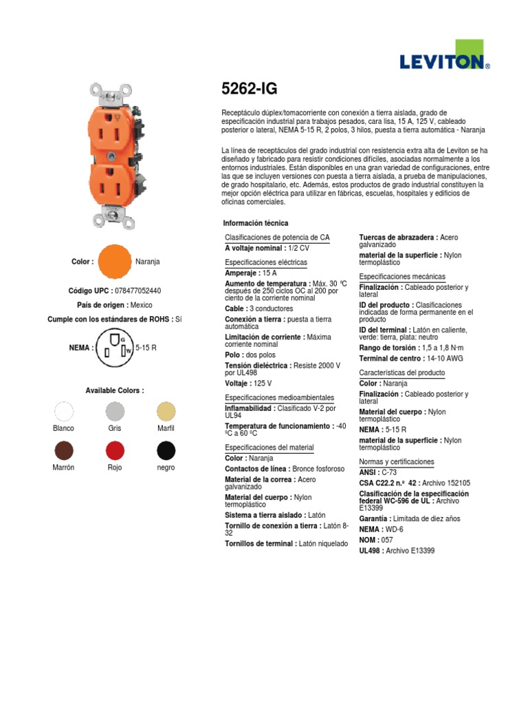 Tomacorriente Color Naranja - 5262-Ig | Download Free PDF | Tierra ...