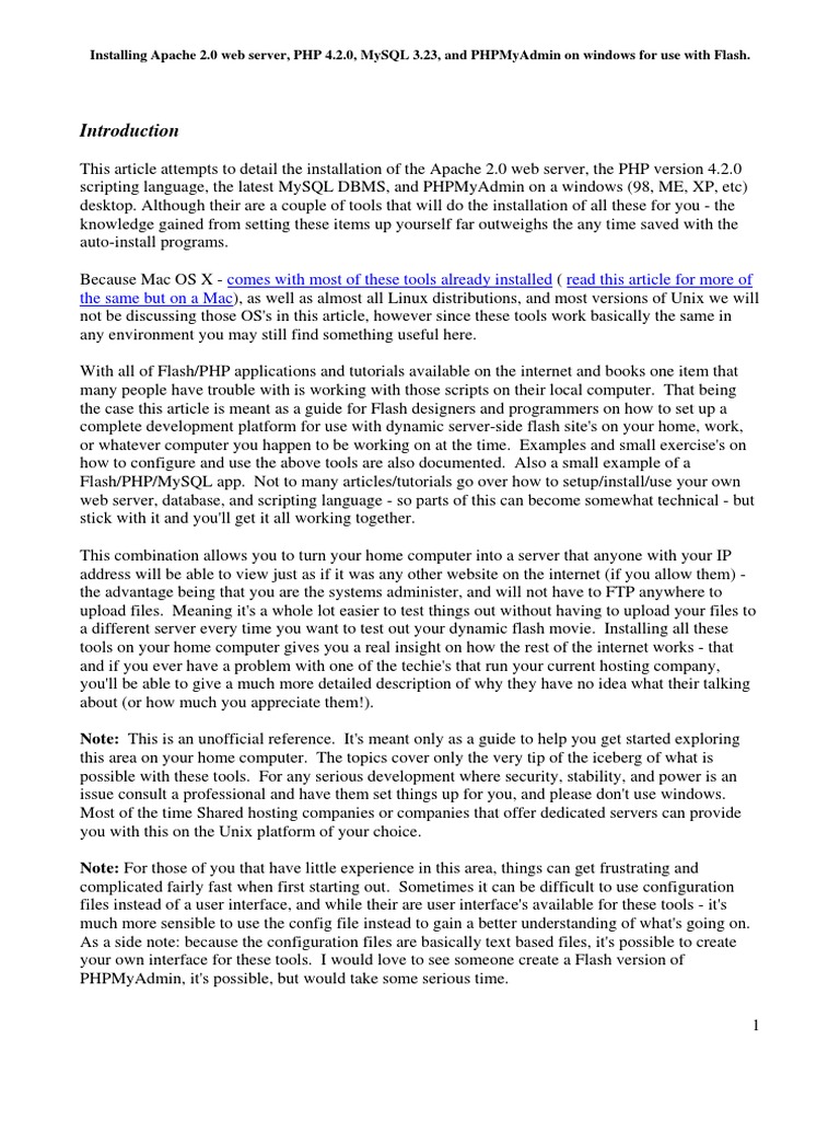 Installing Apache 2.0 Web Server, PHP 4.2.0, Mysql 3.23, and Phpmyadmin On Windows For Use With ...