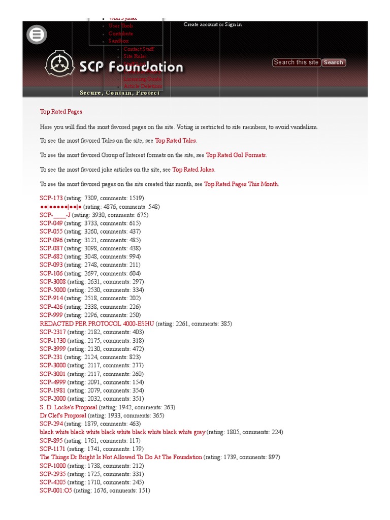 Top Rated Pages - SCP Foundation | PDF | Cyberspace | Websites