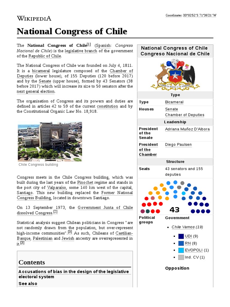 National Congress of Chile: Nacional de Chile) Is The Legislative ...