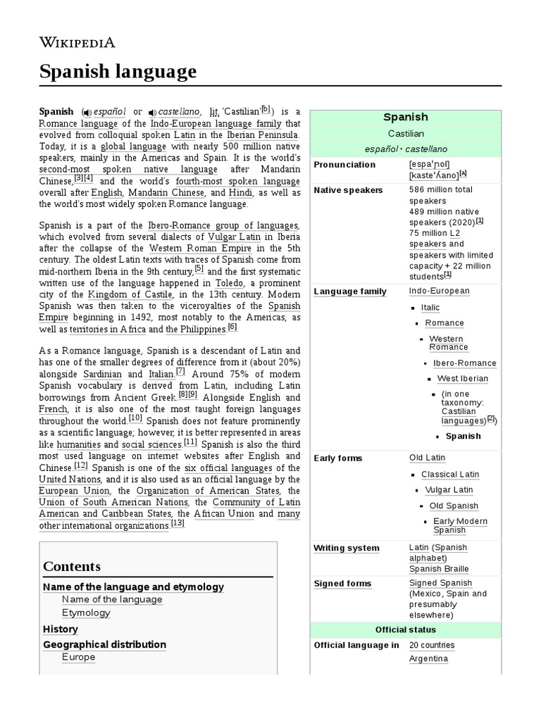 Spanish Language: Castellano, Lit. 'Castilian' | PDF | Spanish Language ...