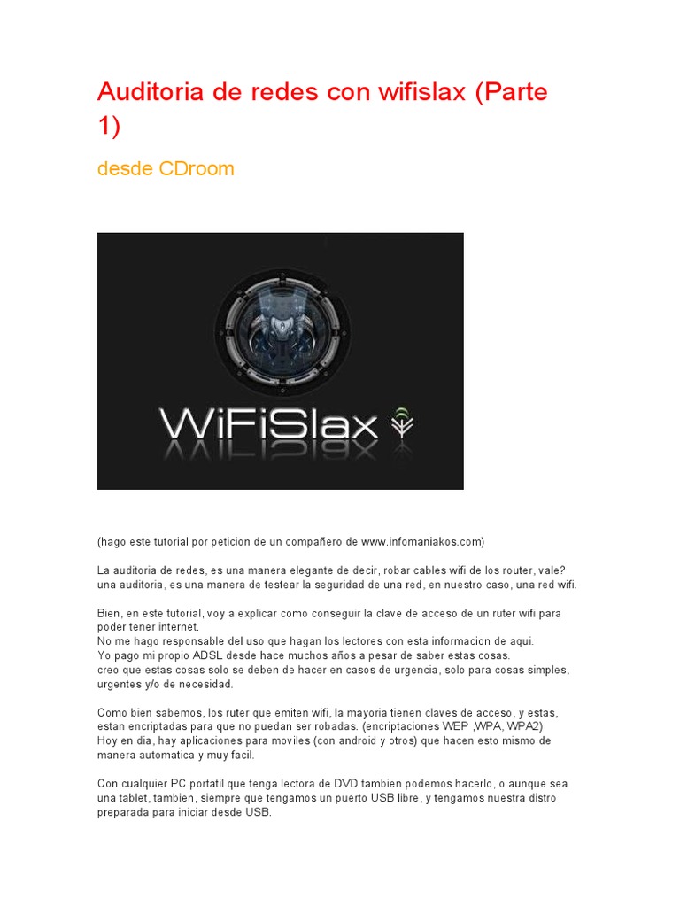 Auditoria de Redes Con Wifislax | PDF | Memoria USB | Wifi