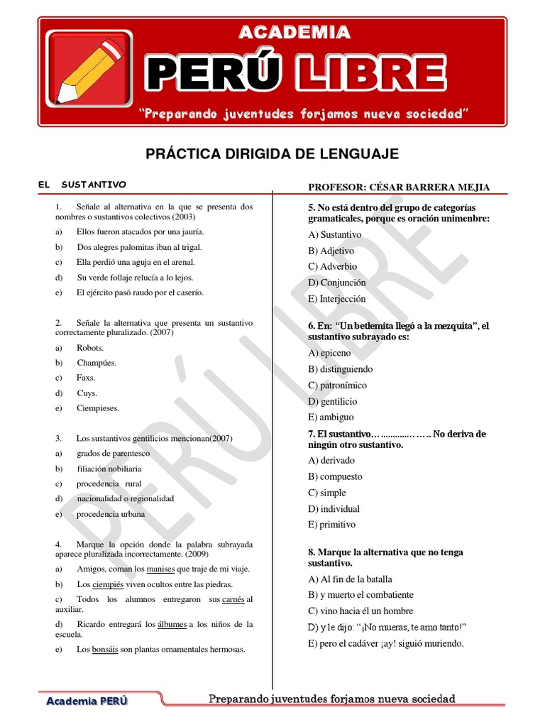 Ejercicios sobre Sustantivos para Primaria | PDF | Gramática | Mecánica ...