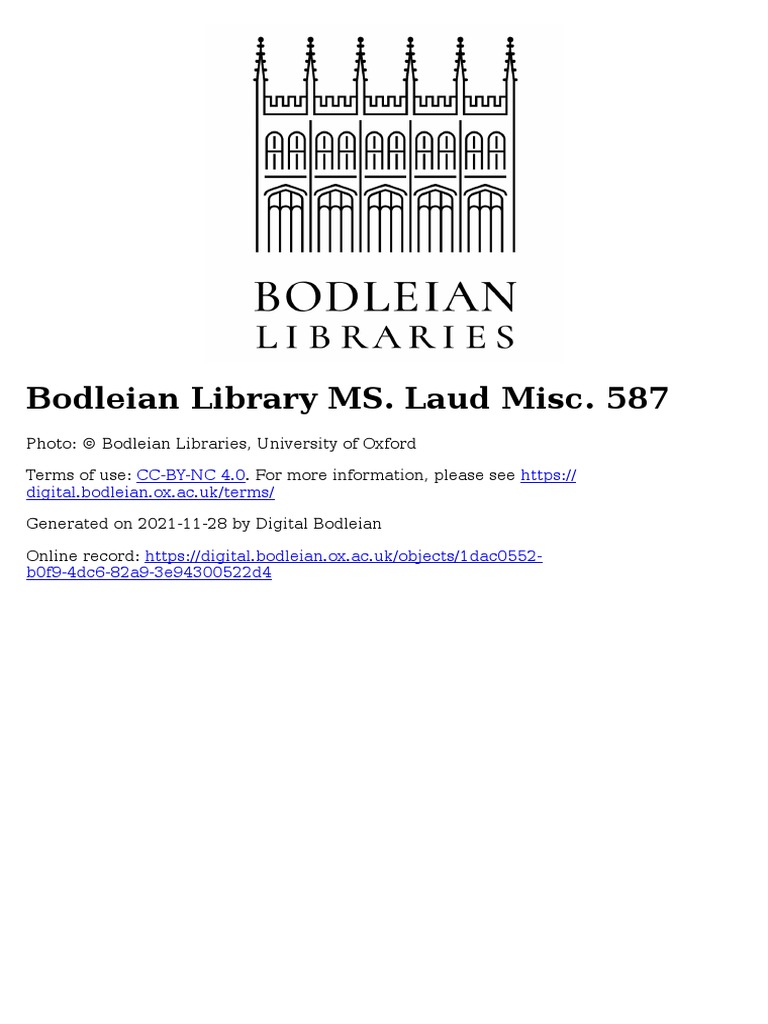 Bodleian Library MS. Laud Misc. 587 | PDF | Social Science