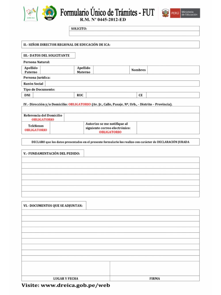 Dirección Regional de Educación de Ica - FUT DRE | PDF