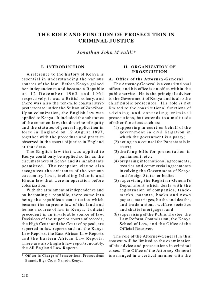 The Role and Function of Prosecution in | PDF | Prosecutor | Attorney ...