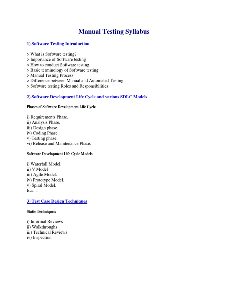 Manual Testing Syllabus | PDF | Software Testing | Software Development ... Manual Testing Syllabus | PDF | Software Testing | Software Development ...