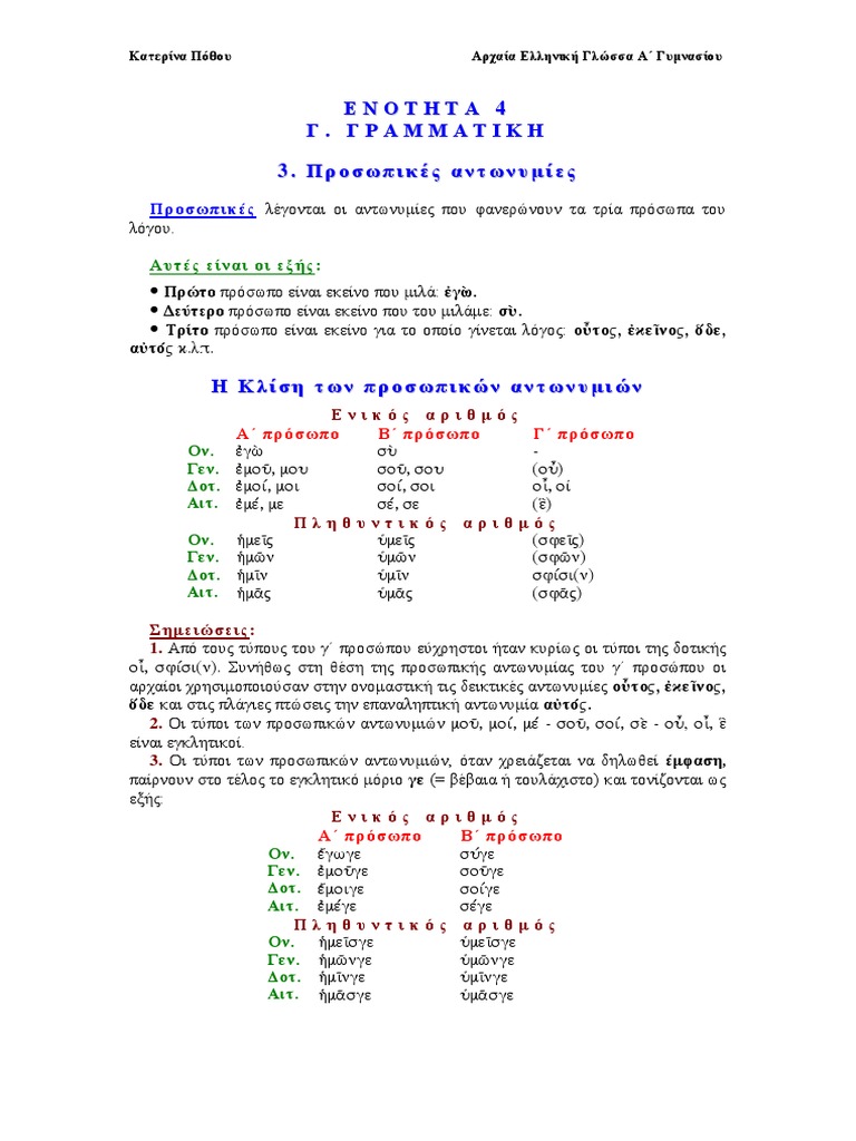 4. Προσωπικές αντωνυμίες | PDF