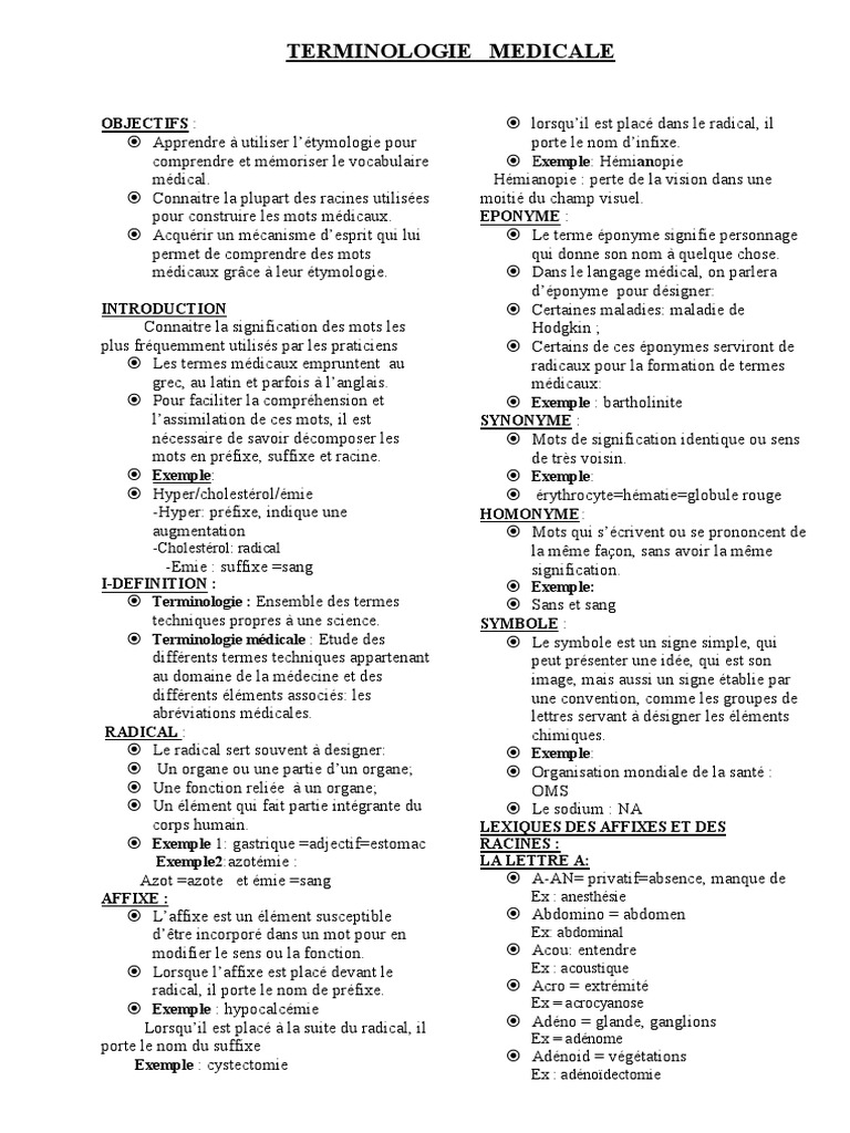 Lexique de la terminologie médicale | PDF | Médecine clinique ...