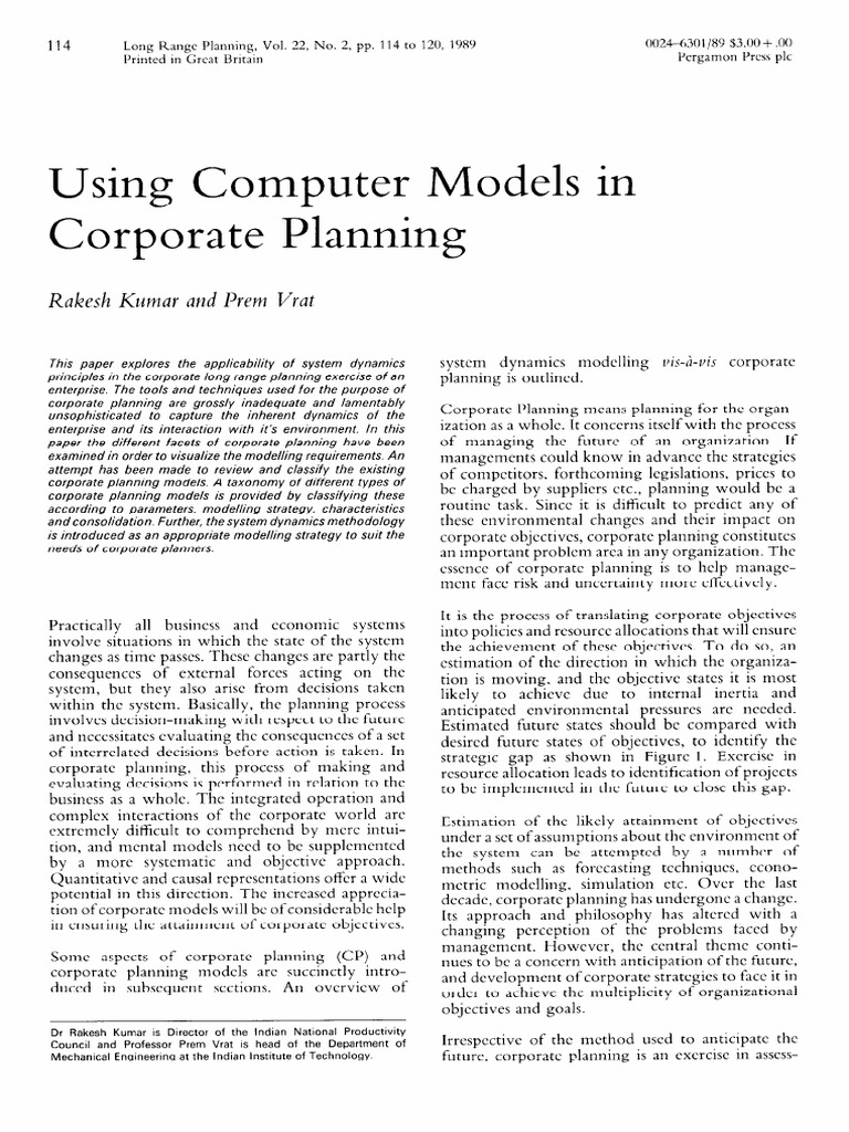Using Computer Systems For Planning | PDF | Conceptual Model | Simulation