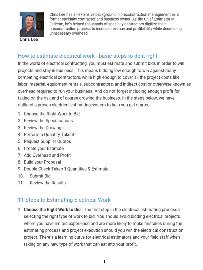 How To Estimate Electrical Work | PDF | Specification (Technical ...