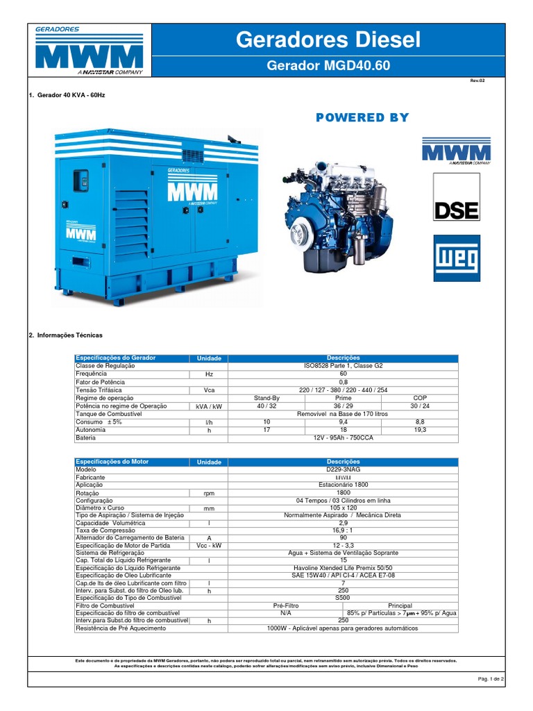 Especificações Técnicas - Gerador - 40kVA - MWM - 60Hz - Rev02 - 10-08 ...