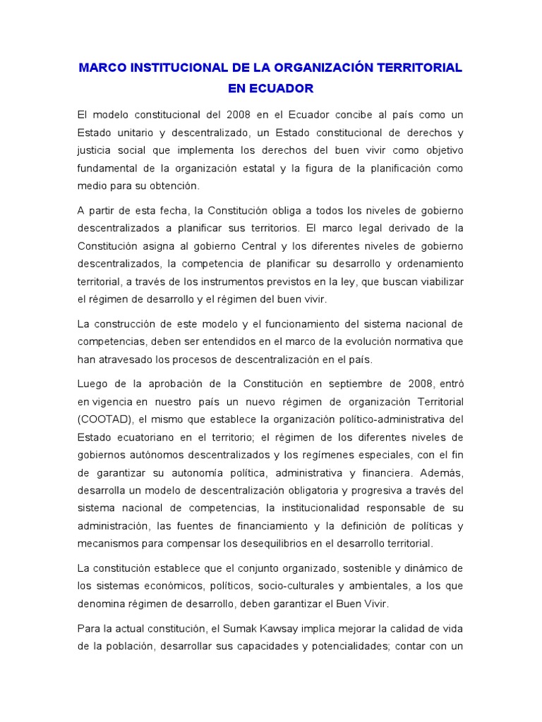 Marco Institucional de La Organización Territorial en Ecuador | PDF ...