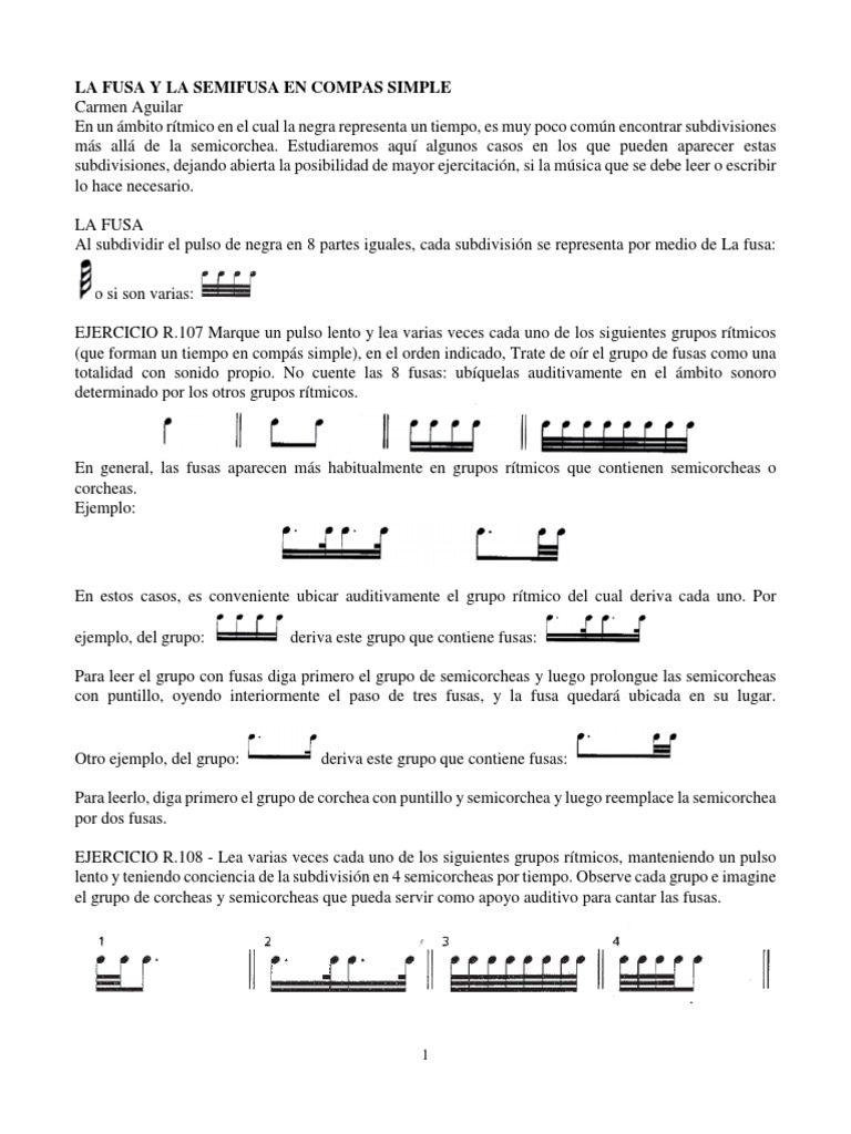 000 La Fusa y La Semifusa en Compas Simple | PDF | Ritmo | Notación