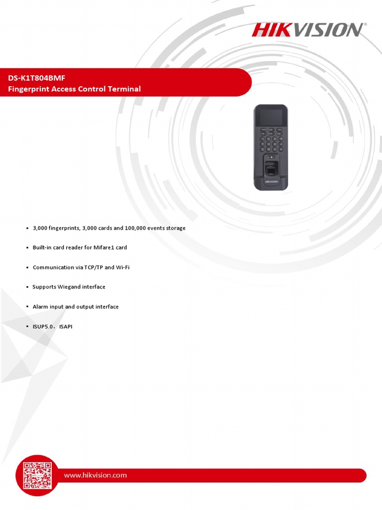 DS-K1T804BMF Fingerprint Access Control Terminal: 3,000 Fingerprints ...