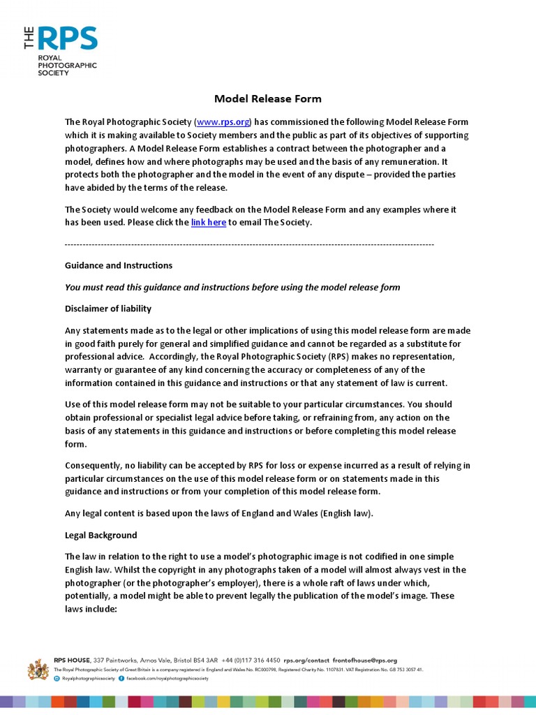 Rps Model Release Form PDF | PDF | Privacy | Consent