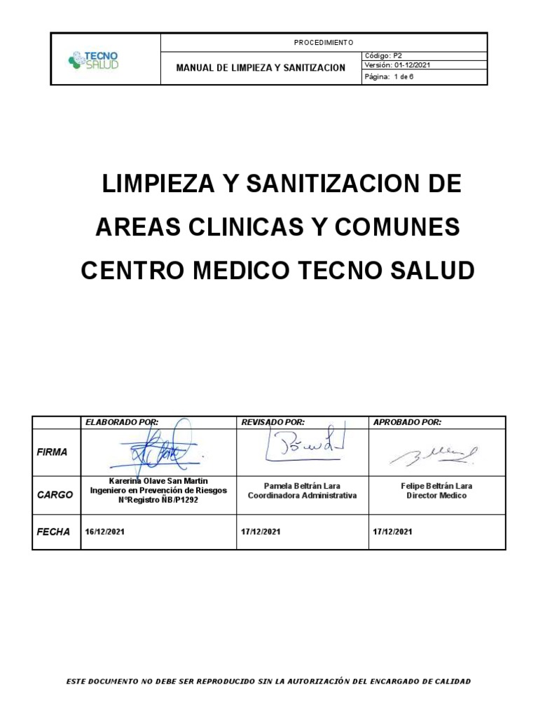 4 Procedimiento de Limpieza y Sanitizacion | PDF | Residuos | Hospital