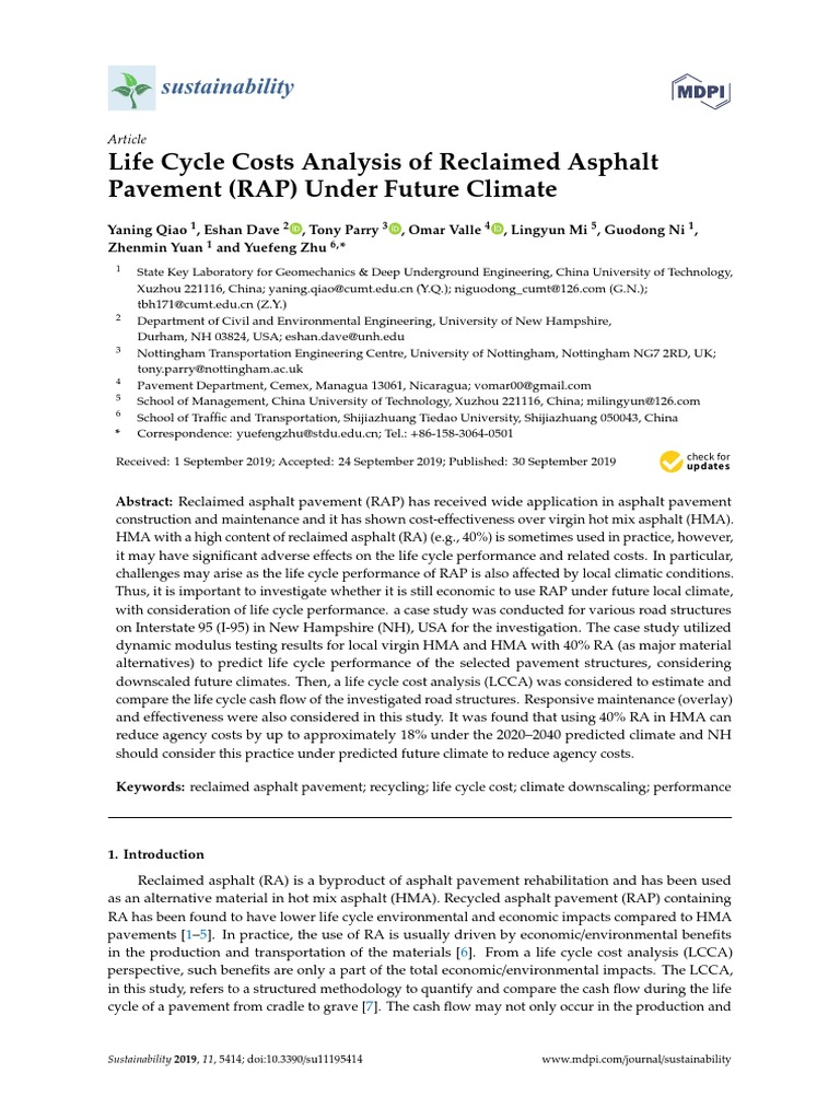 Life Cycle Costs Analysis of Reclaimed Asphalt Pav | PDF | Road Surface ...