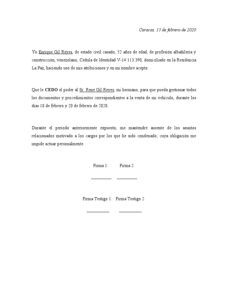 Modelo de Poder Notarial Formato | PDF