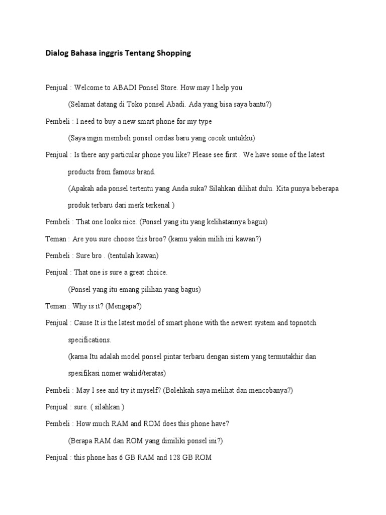 Dialog B.inggris Shopping | PDF