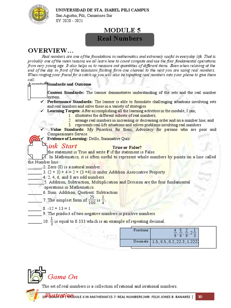 Module 6 7 | PDF | Numbers | Real Number