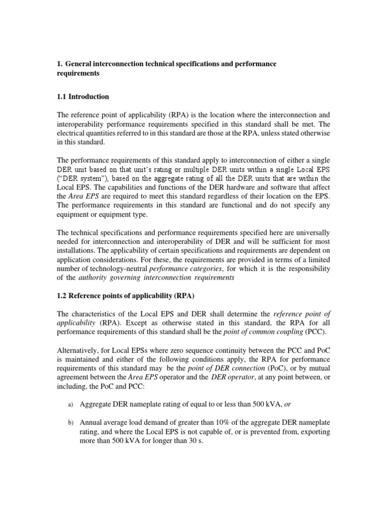 General Interconnection Technical Specifications and Performance ...