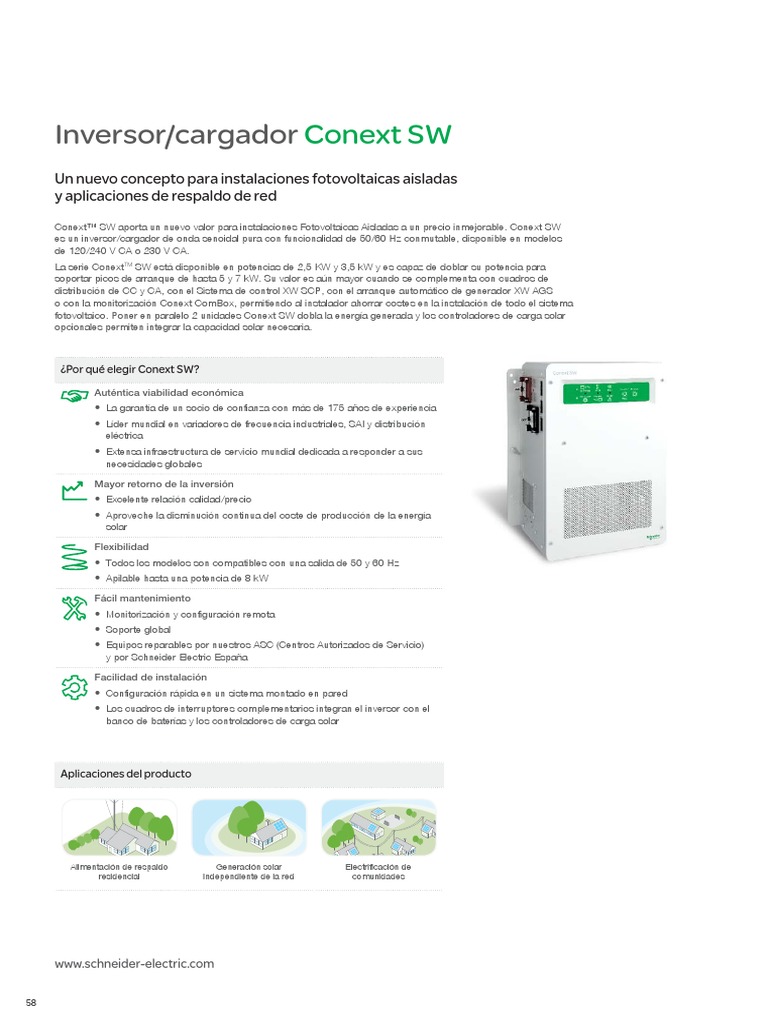 Ficha Técnica INV-CARG Conext SW | PDF | Inversor de energia ...