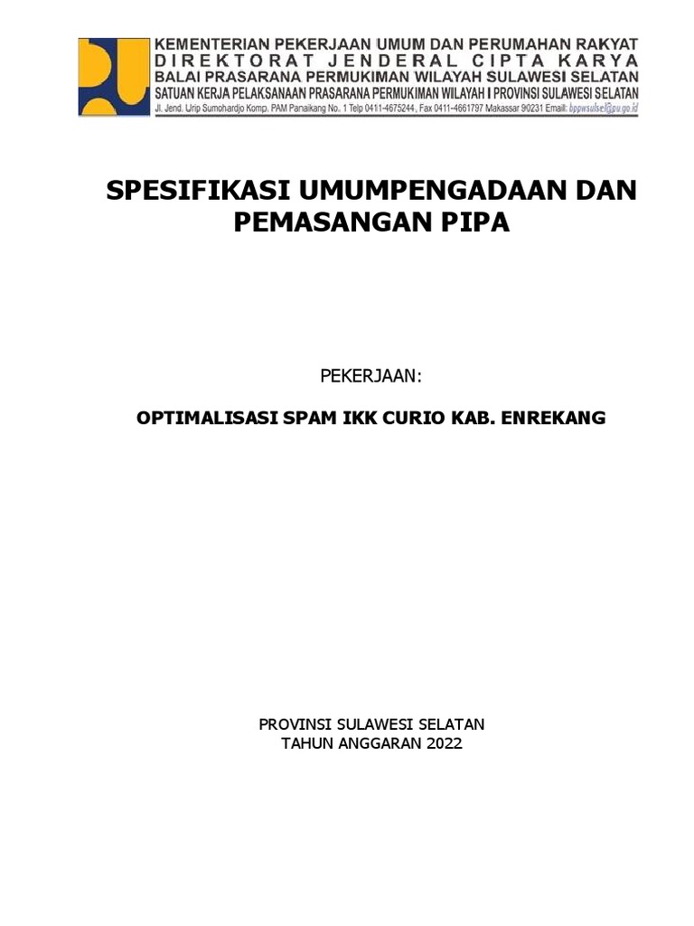 Spesifikasi Pipa SPAM IKK Curio 2022 | PDF | Komputer | Teknologi & Rekayasa