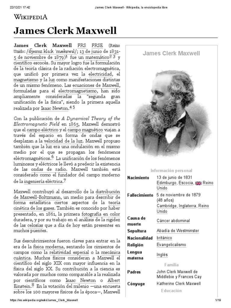 James Clerk Maxwell - Wikipedia, La Enciclopedia Libre | PDF | James ...