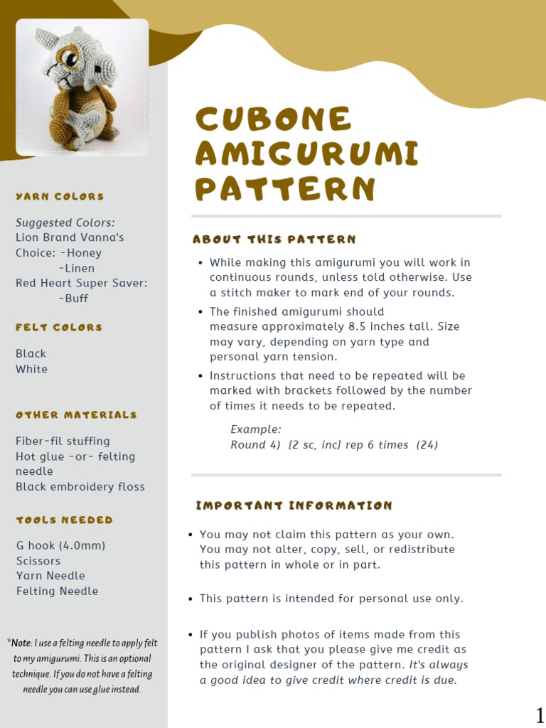 Cubone Amigurumi Crochet Pattern | PDF | Crochet | Amigurumi