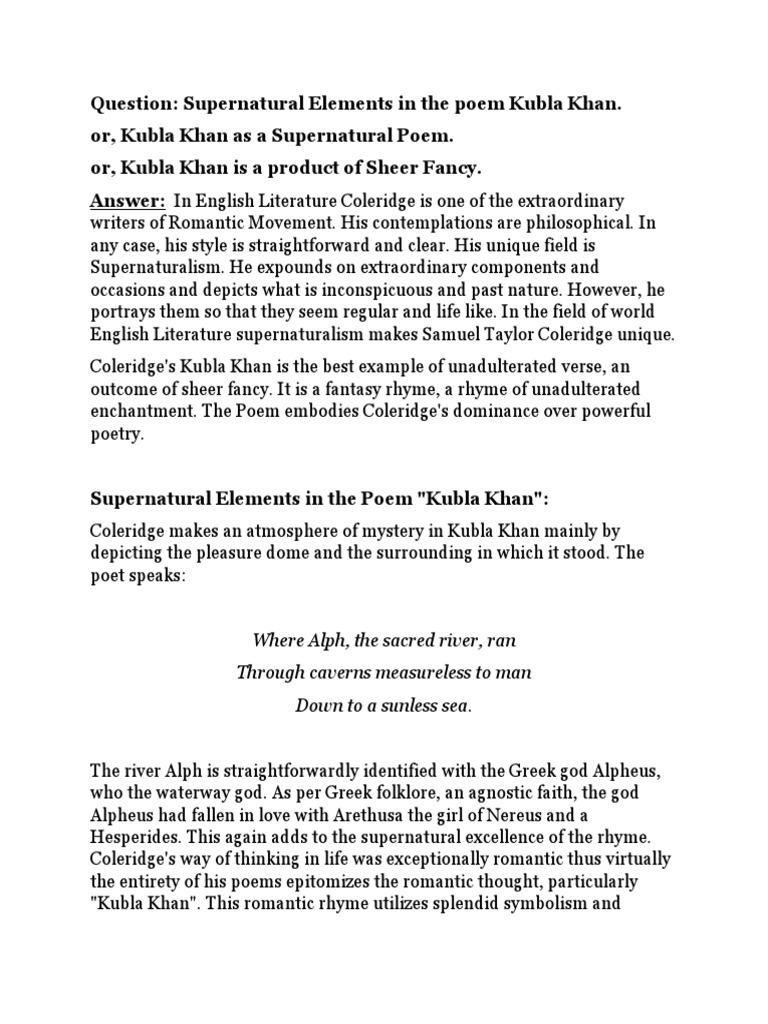 Kubla Khan Is A Product of Sheer Fancy | PDF | Samuel Taylor Coleridge ...