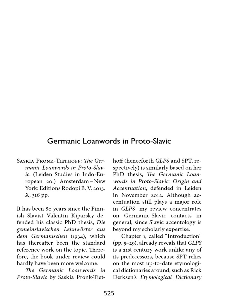 Germanic Loanwords in Proto-Slavic Languages | PDF | Philology ...