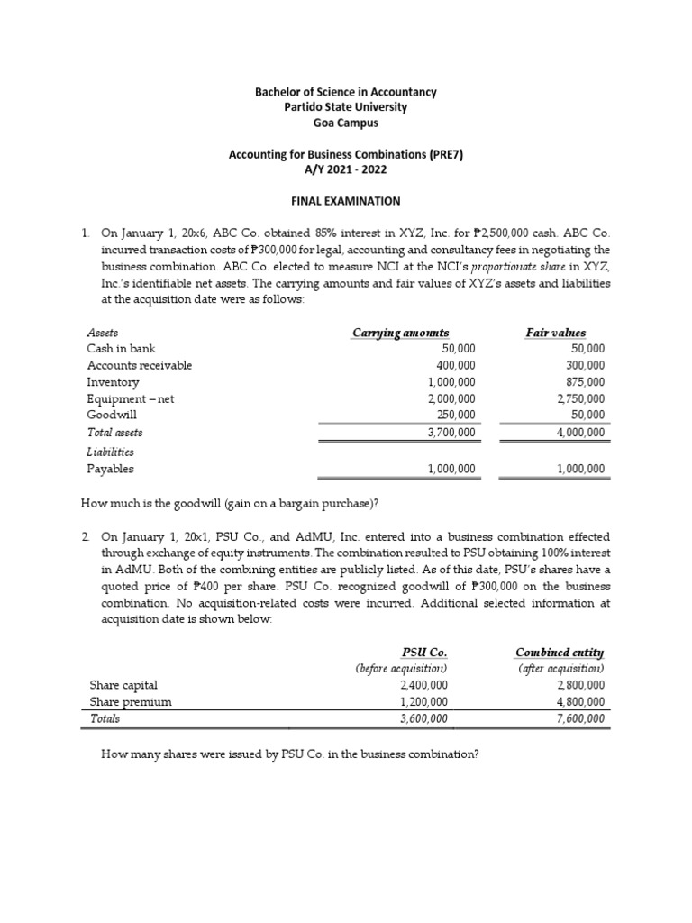 Accounting for Business Combinations: Analysis of Multiple Scenarios ...