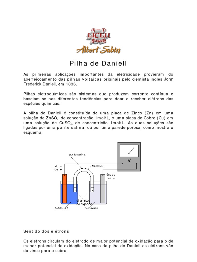 Pilha de Daniel | PDF | Cloro | Eletrodo