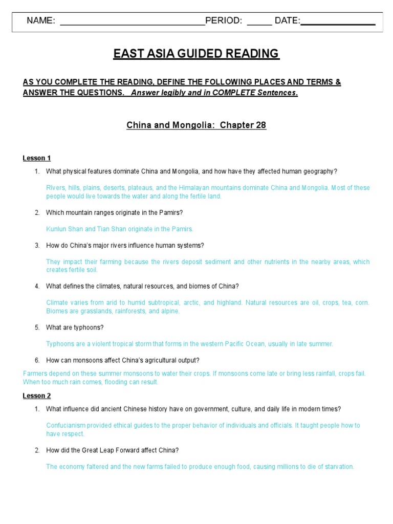 East Asia Guided Reading | PDF | China | World Politics