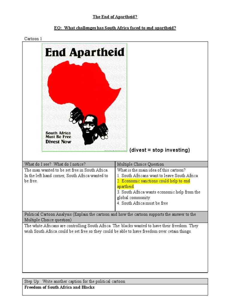 End of Apartheid Cartoon Activity | PDF | Apartheid | South Africa