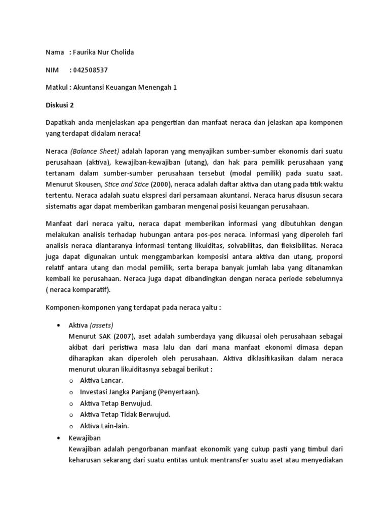 Diskusi 2 Akuntansi Keuangan Menengah 1 (Faurika Nur Cholida 042508537 ...