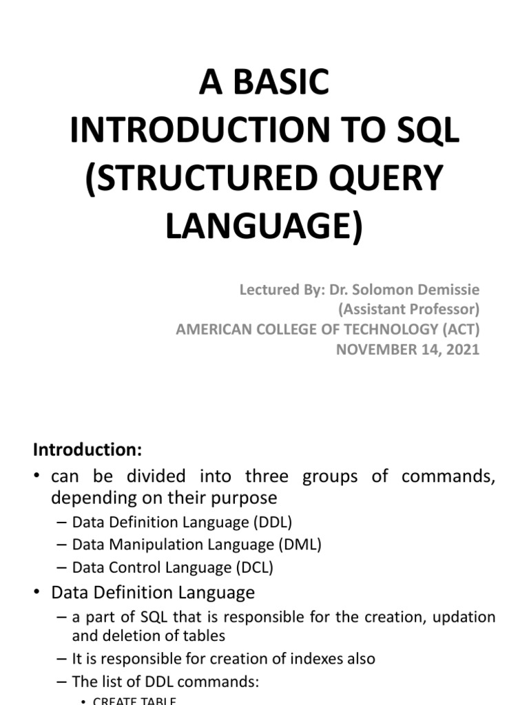 Lecture 2 Basic Introduction To Sql Pdf Database Index Relational Database