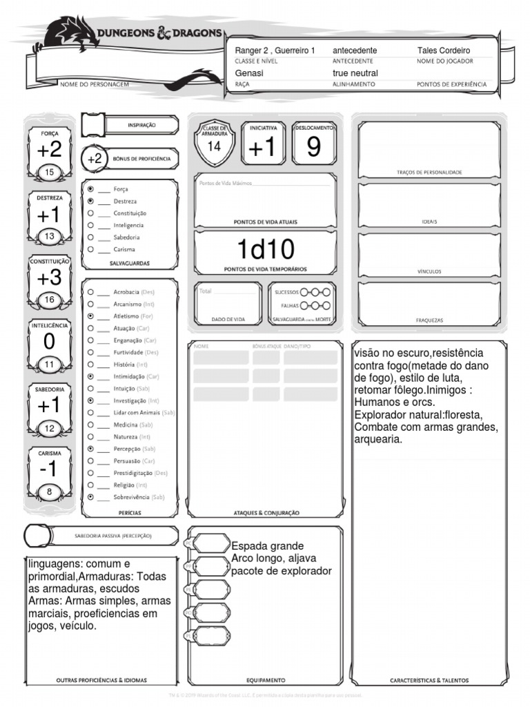 Ficha Oficial D&D 5E Editável | PDF