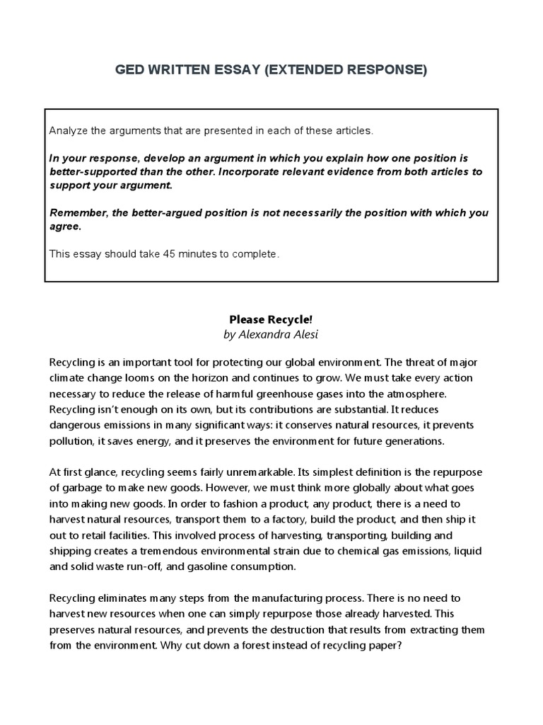 Ged Written Essay - Daon | PDF | Daylight Saving Time | Recycling