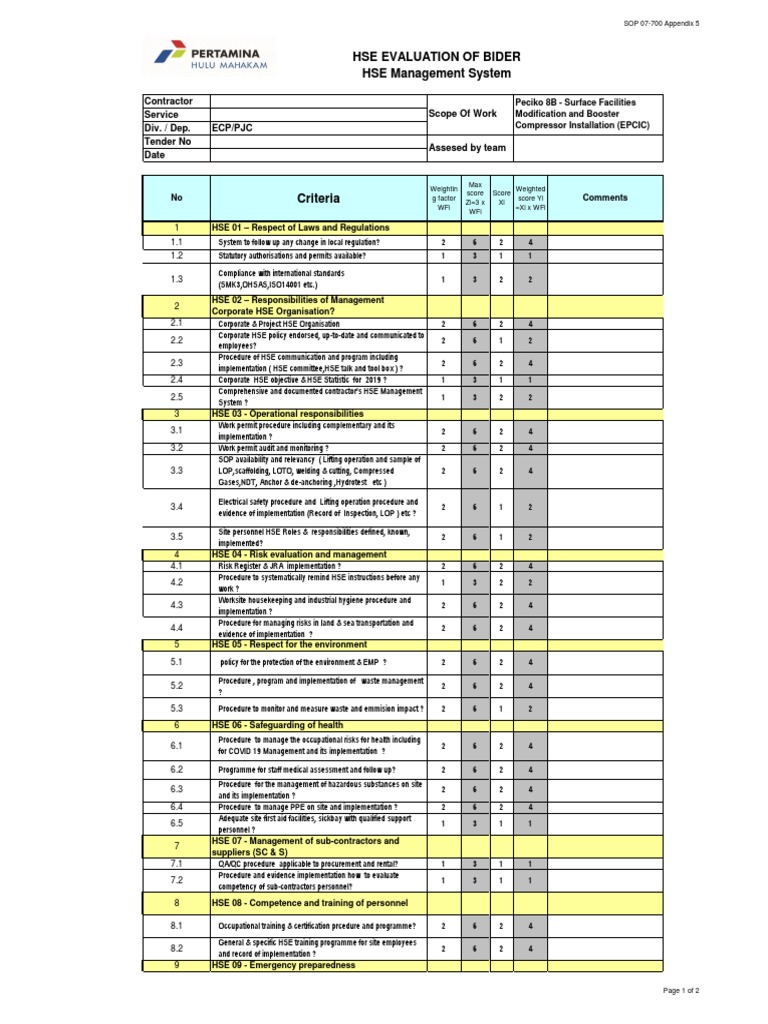 HSE Evaluation Criteria | PDF | Risk | Occupational Hygiene