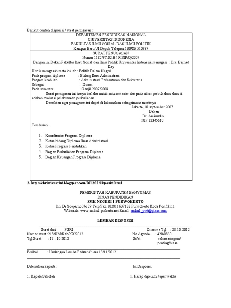 Berikut Contoh Disposisi | PDF