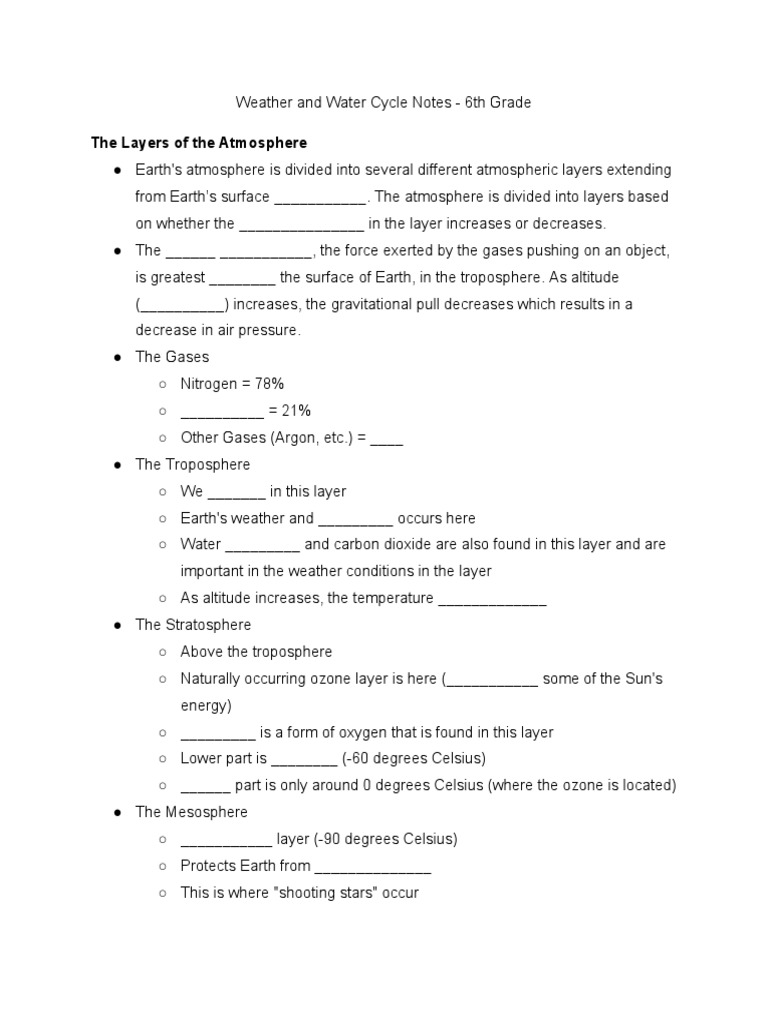 Weather and Water Cycle Notes - 6th Grade | PDF | Atmosphere Of Earth ...