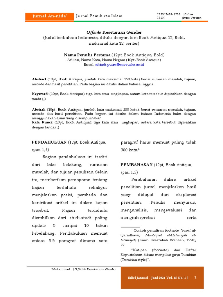Template Jurnal An-Nida' - 2021 | PDF