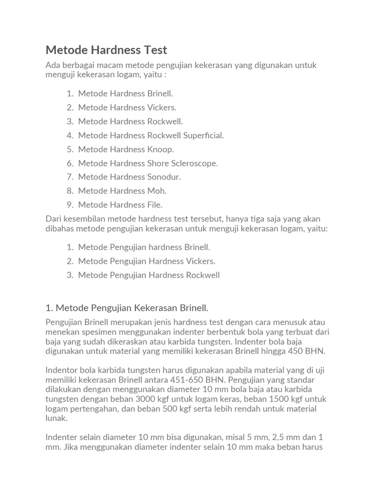 Metode Hardness Test | PDF