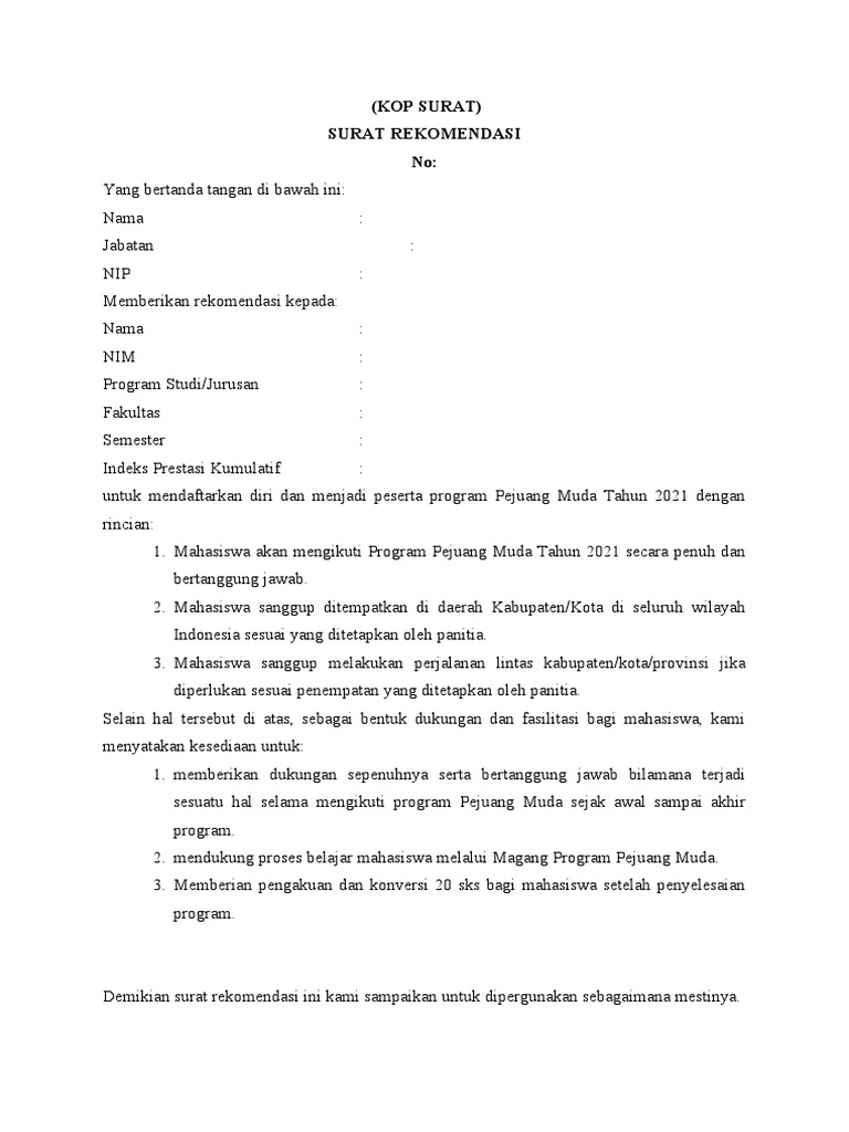 Surat Rekomendasi Kampus Peserta | PDF