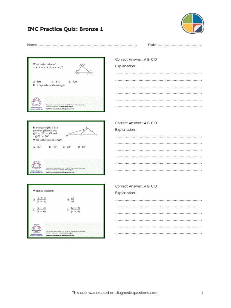 IMC Practice Quiz - Bronze 1 | PDF