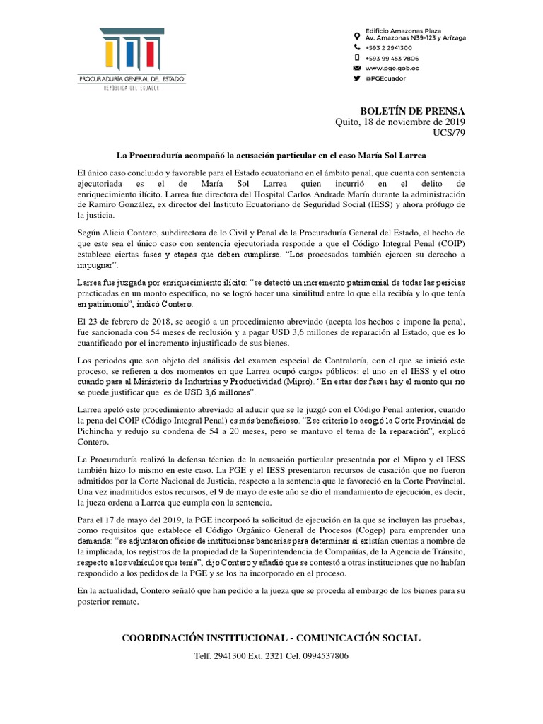 Caso María Sol Larrea: Enriquecimiento ilícito | PDF | Derecho penal ...