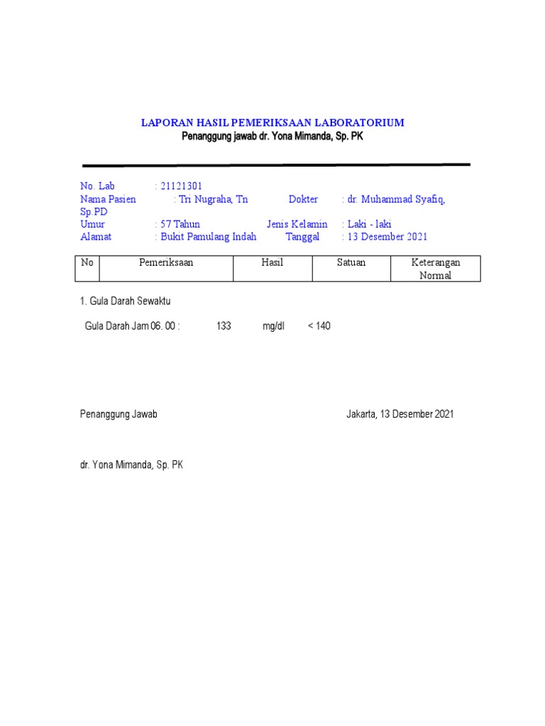 Form Hasil Pemeriksaan Lab Gds Igd | PDF | Kesehatan Holistik